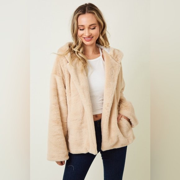 Jackets & Coats | Open Soft Faux Fur Jacket With Hoodie | Poshmark